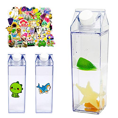 Clear Milk Carton Water Bottle, 500 ml Square Water Bottle Juicing ...
