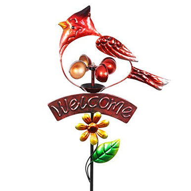 Exhart Red Cardinal Welcome Sign Garden Stake Wind Spinner Metal Red ...
