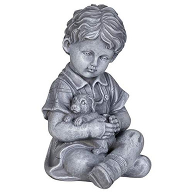 Exhart Child Puppy Garden Statue Imitation Stone Statue of Little Boy ...