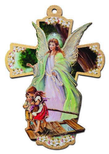 Italian Wooden Guardian Angel Wall Cross - Warehousesoverstock