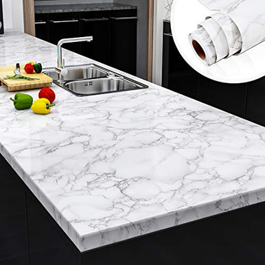 Yenhome Faux Marble Peel and Stick Countertops 24 x 118 White Gray ...