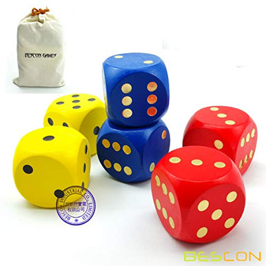 Bescon Big Solid 2 inch Wooden Dice Set 6pcs - Large Gaming Dice Set 2 ...