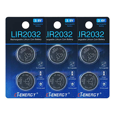 Rechargeable 2032 Batteries 3.6V Lithium Ion Button Coin Cell Batteries ...