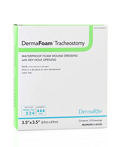 DermaRite Tracheostomy Waterproof Foam Wound Dressing with KeyHole ...