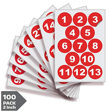 Red Vinyl Consecutive Number Stickers 1 to 100 2 inch SelfAdhesive ...