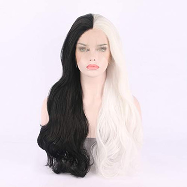 VRwig High Qulaity Cosplay Synthetic Lace Front Wigs Half Black Half ...