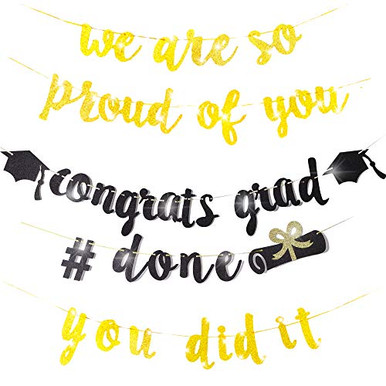 Set of 4 Graduation Banners Gold Glitter We are so Proud of you Black ...