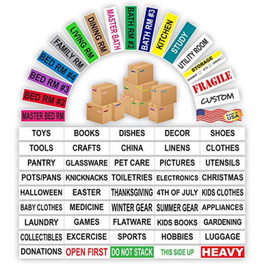Kenco Color Coded Moving Labels Full Box Pack Includes Fragile Moving ...