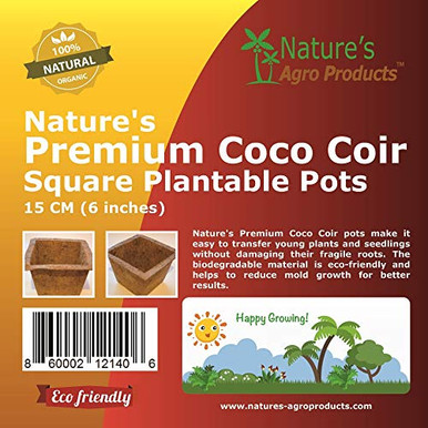 Nature's Premium Coco Coir Pots (Square 6 Inch) - Count of 6 'Square 6 ...