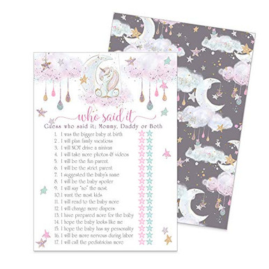 Whimsical Unicorn Baby Shower Games Mommy or Daddy Said It (Set of 25 ...