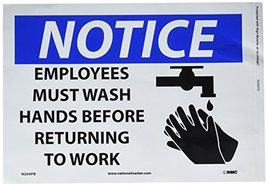 NMC N269PB NOTICE - EMPLOYEES MUST WASH HANDS BEFORE RETURNING TO WORK ...