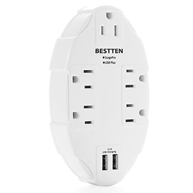 BESTTEN 5-Outlet Surge Protector with 2 USB Charging Ports, Wall Tap ...