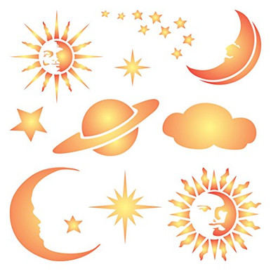Celestial Stencil 45 x 45 inch S Mix Media Layering Sun Moon Stars ...