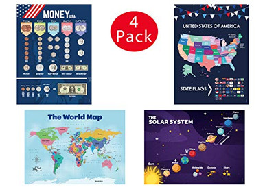 Dosmaxx 4 Extra Large Kids Educational Posters USA Map Solar System ...