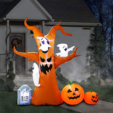 8 x 8 Ft Inflatable Halloween Tree with Ghost Pumpkin Gravestone ...