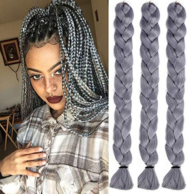 kanekalon Braiding Hair Extensions 3Packs Braiding Hair 41Inch Grey ...