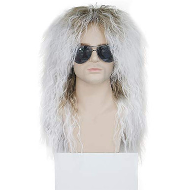 PATTNIUM Long Curly Brown Ombre White Men's 70s Heavy Metal Rocker ...