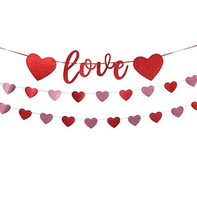MAGQOO Glittery Love Banner with Heart Garlands Valentines Day Party ...