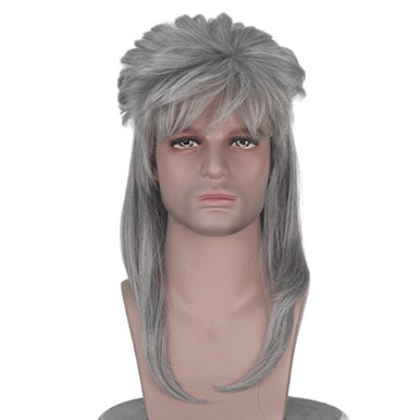 Wavy Retro 70s 80s Rocker Heavy Metal Punk Wig Grey Black Color Disco ...