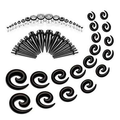 Rajnard Ear Stretching Kit 46-54 Pcs 14G-00G Acrylic & Stainless Steel ...