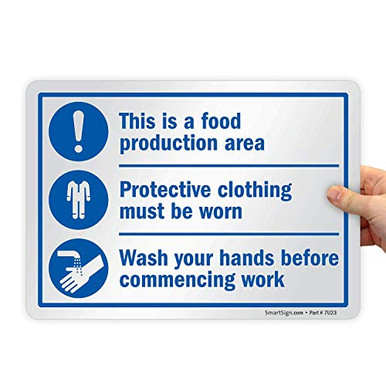 SmartSign "Food Area, Protective Clothing, Wash Hands" with Graphic ...