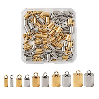 Craftdady 100Pcs Stainless Steel Glue in Barrel Cord End Cap 5 Sizes Column Bead Tube Fastener ...