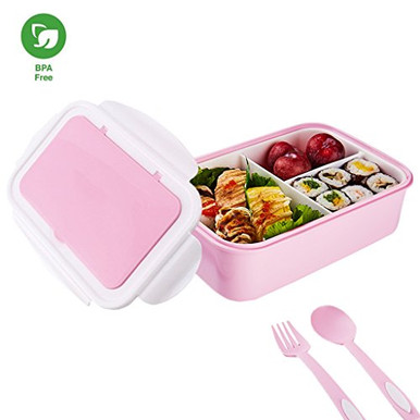 School Lunch Containers, Kids Lunch Box with 3 Compartments Spoon Fork ...