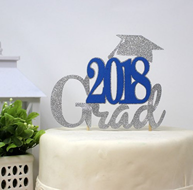 All About Details 2018 Grad Cake Topper Blue Silver 6in wide and 5in ...