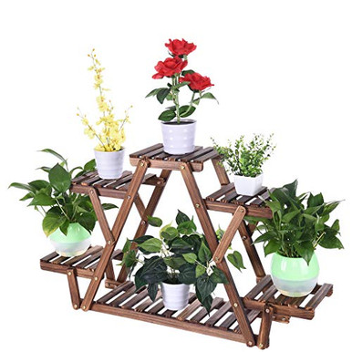Wood Plant Stand, Triangular Plant Shelf, 6 Pots Flower Shelf Storage ...