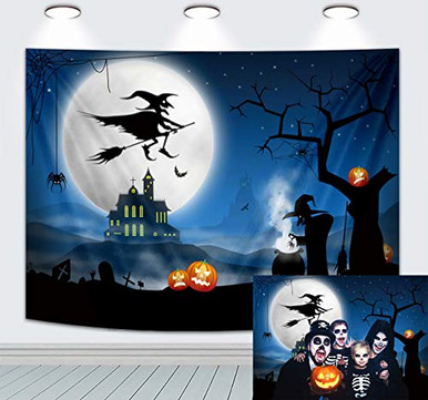 Halloween Backdrop Horrible Castle Witch Night Moon Pumpkin Photography ...