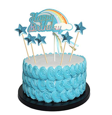 Happy Birthday Cake Topper with cloud Theme and blue paper Birthday ...