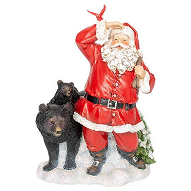 Red Suit Santa Clause with Black Bears 925 Inch Resin Stone Holiday ...