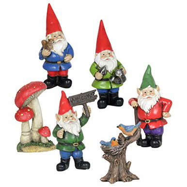 Exhart Gnome Garden Miniatures 6Piece Set Outdoor Resin Statues ...