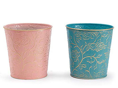 Gold Brushed Metal Rose Planter Pots in Pink Blue - Warehousesoverstock