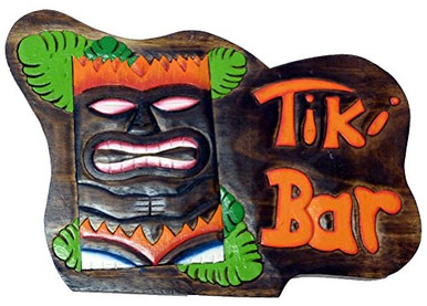 Tiki Bar Sign with Tiki Statue and Palm Branches - Warehousesoverstock