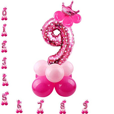 32inch Pink Number 9 Balloons Crown Balloon Digital Foil Balloon ...