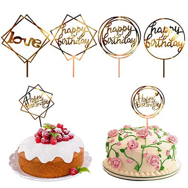 6 Pack Cute Golden Glitter Acrylic Happy Birthday Cake Topper Cupcake ...