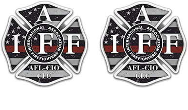 2 pk IAFF Thin Red Line Decal Distressed Flag Firefighter Cross Badge ...