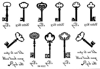 Key Tattoo Stickers Waterproof For Men Women The Black White Letter ...
