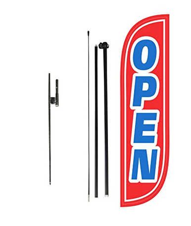 LookOurWay Open Red Blue Feather Flag Complete Set with Poles Ground ...