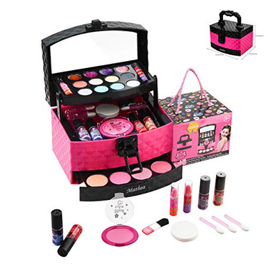 Mathea 29 Pcs Washable Makeup Toy Set with Luxury Diamond Pattern Box ...