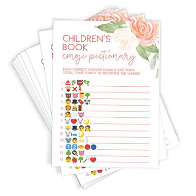 Emoji Baby Pictionary | Set of 50 Cards | Floral Baby Shower Game and ...