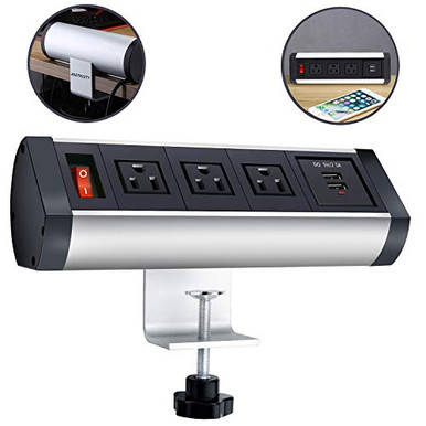 Desktop Clamp Power Strip with 2 USB Ports Removable Mount Tabletop ...