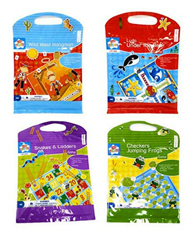 Kids Travel Magnetic Board Games 4-Piece Bundle: Jumping Frogs Checkers ...