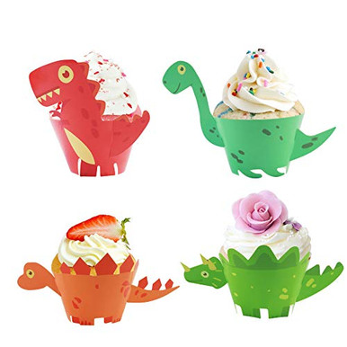 Dinosaur Cupcake WrapperLANMOK 48 sets Dino Cup Cake Wrappers Jurassic ...