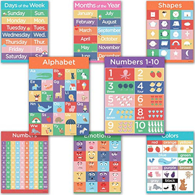8 Educational Posters For Preschoolers 13x17 Kids Classroom Learning ...