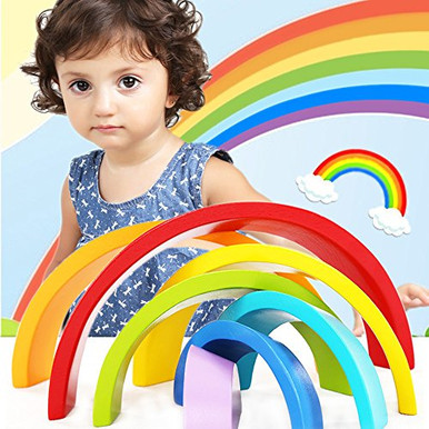 Wooden Rainbow Stacker for Toddlers, Montessori Rainbow Sorting ...