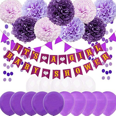 Purple Lavender Its A Girl Baby Shower 28pcs Birthday Party Decoration ...