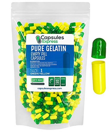 Capsules Express Size 1 Clear Green and Yellow Empty Gelatin Capsules ...
