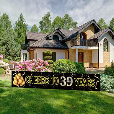 Large Cheers to 39 Years Banner Black Gold 39 Anniversary Party Sign ...
